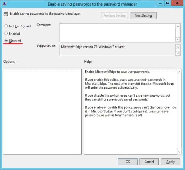 Tutorial GPO - Disable the password manager of Microsoft Edge