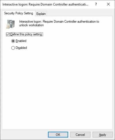 GPO - Require Domain Controller authentication to unlock workstation